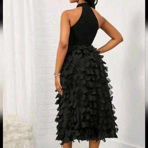 AA Collection | Dresses | Classic Black Halter Neck Appliqu Evening ...
